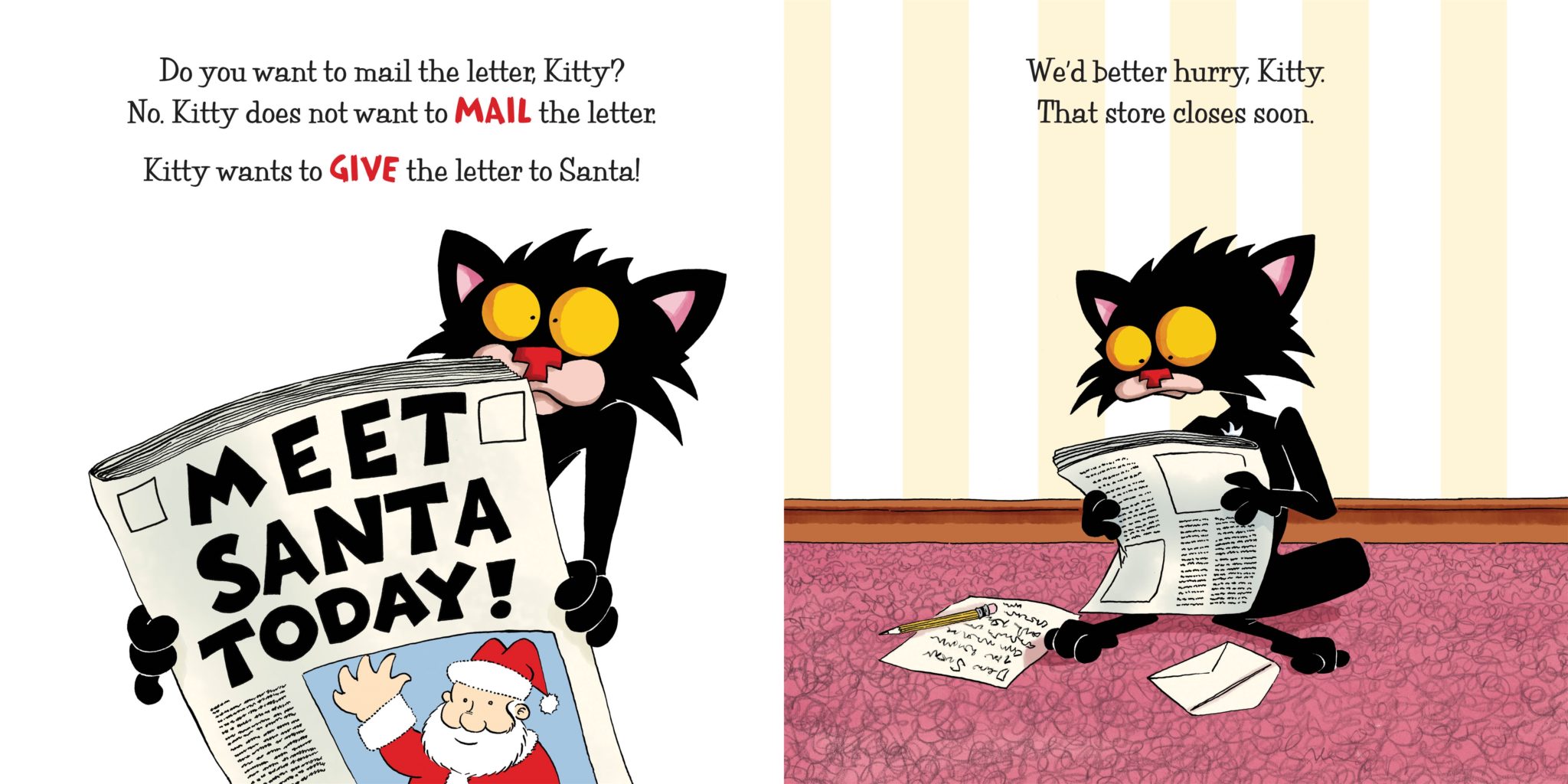 Bad Kitty Searching For Santa, early elementary Christmas giggles